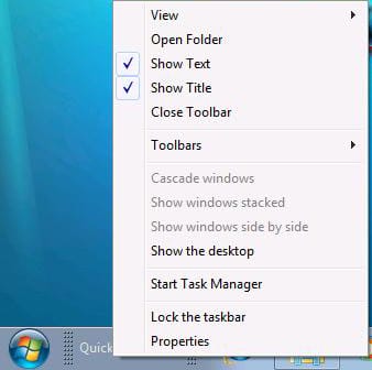 Adding the Quick Launch toolbar to Windows 7 Taskbar