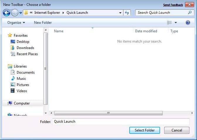 Adding the Quick Launch toolbar to Windows 7 Taskbar