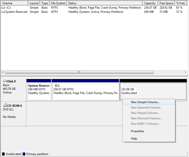 Resizing and Creating Partitions in Windows 7