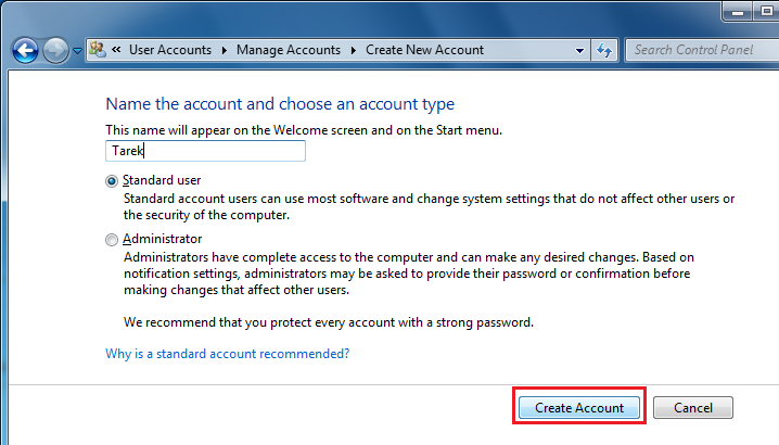 Creating a New User Account in Windows 7 - ElMajdal.net