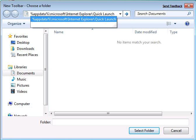 Adding the Quick Launch toolbar to Windows 7 Taskbar