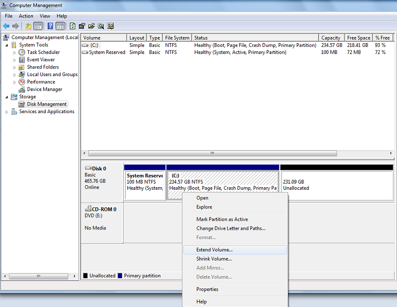 Resizing and Creating Partitions in Windows 7