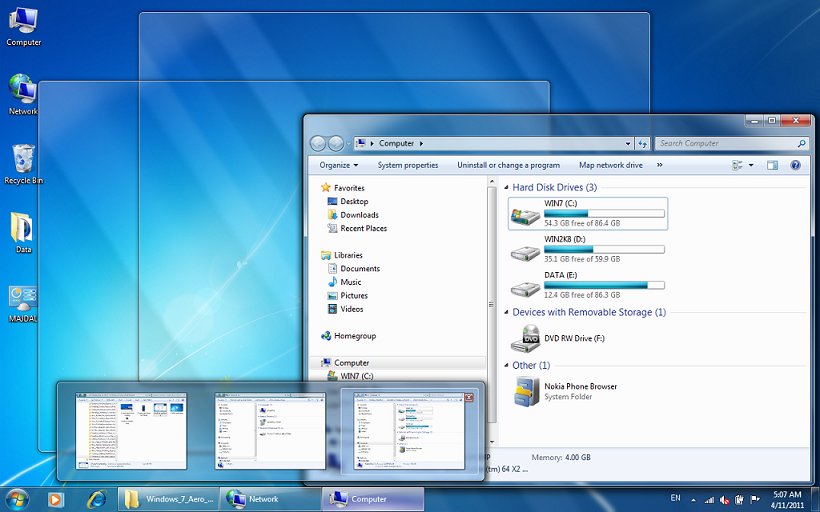 Windows 7 Aero Peek Feature