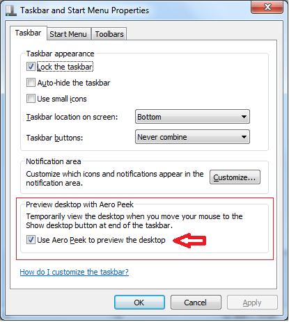 Windows 7 Aero Peek Feature
