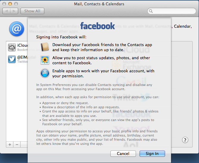 How To Set Up Facebook Integration on Your Mac with OS X Mountain Lion ...