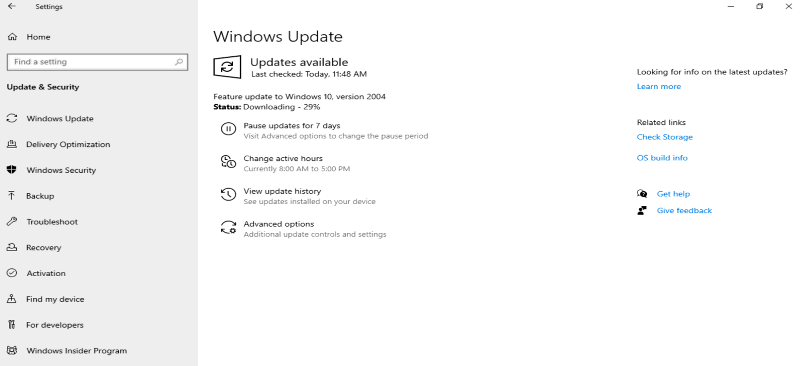 Installing Windows 10 Feature Update Version 2004