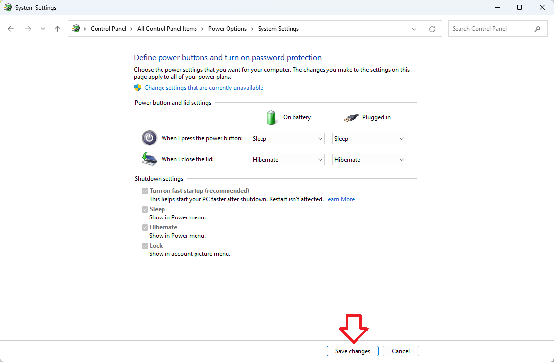 Change Lid Close Action in Windows 11
